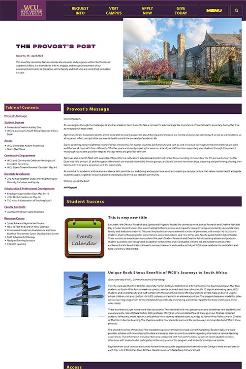 Provost Newsletters - WCU of PA