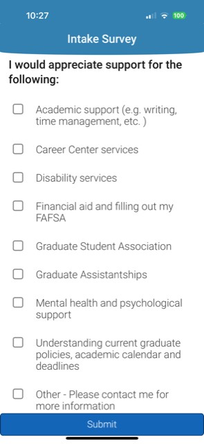 Graduate Student Intake Survey Questions - WCU of PA